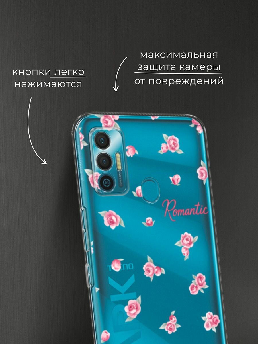 Чехол на Tecno Spark 7 / Техно Спарк 7 с принтом "Romantic 2", прозрачный — фото 1