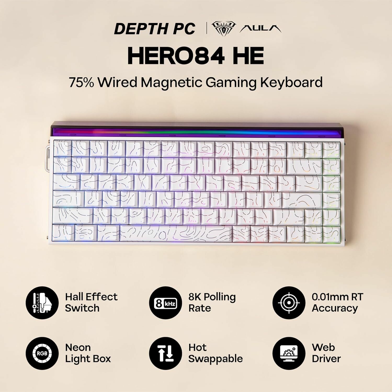 AULA HERO 84HE клавиатура Игровая клавиатура проводная , Английская раскладка,