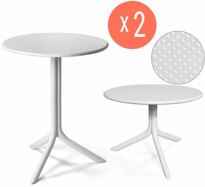 Комплект столов пластиковых садовых NARDI Step + Step Mini, 2 шт, 60 см, круглый, Италия, цвет белый