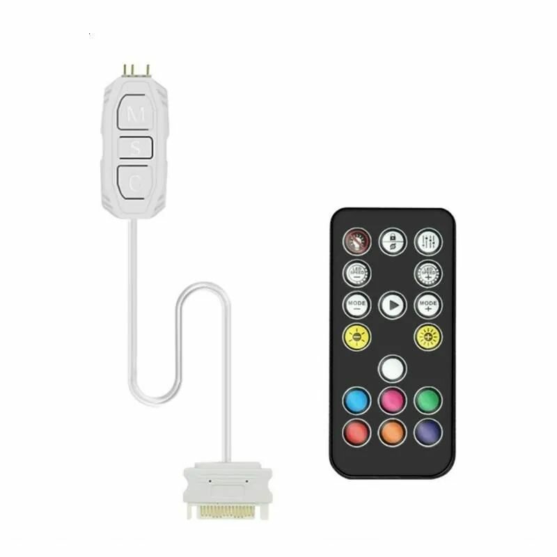 Комплект контроллера ARGB с 17 ключевыми удаленными, источником питания SATAS для вентиляторов PC RGBS, 5 В 3PIN Computer Fan Hub, Белый