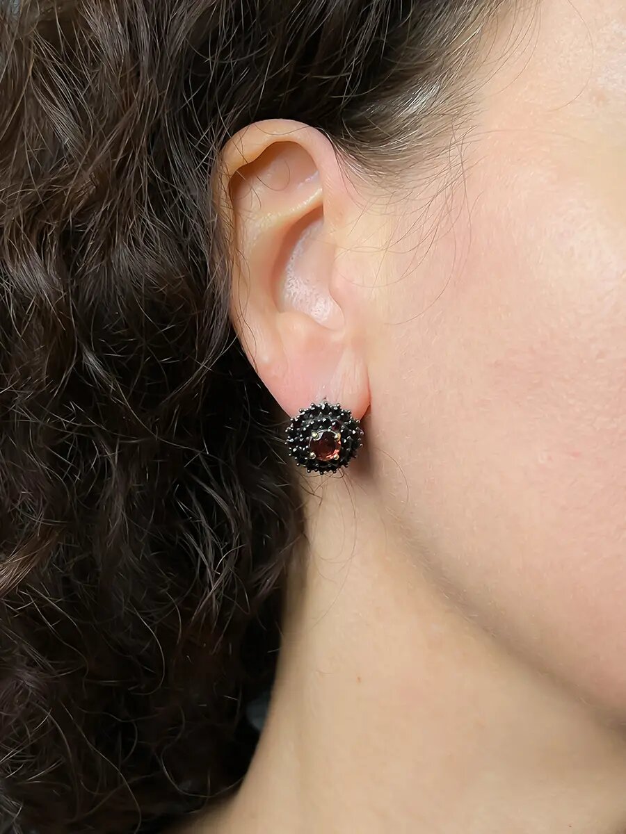 Серьги, серебро, 925 проба, золочение, чернение