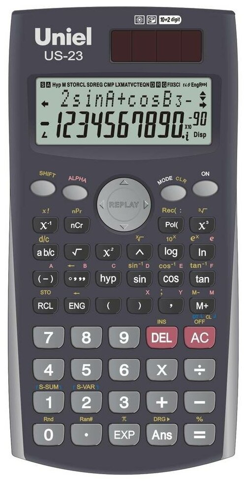 Калькулятор Uniel US-23, для ЕГЭ и ОГЭ, научный, 2-строчный дисплей