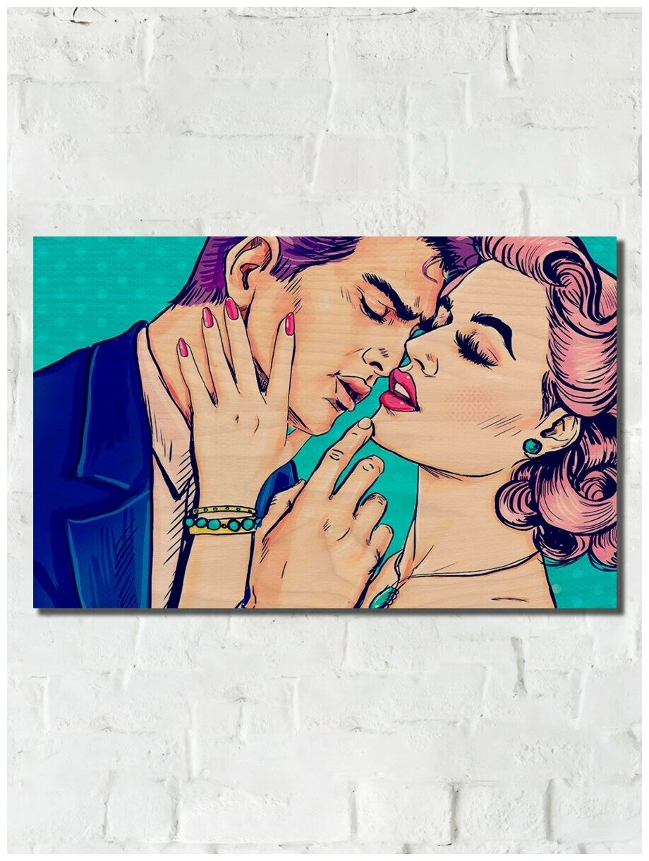 Картина интерьерная на дереве Парень и девушка поцелуй - 6285 Г