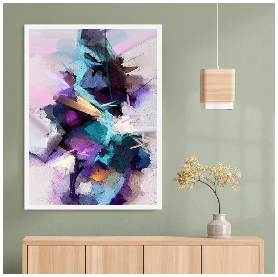 Постер "Абстракция фиолетовая" 40х50 в белой рамке для интерьера на стену