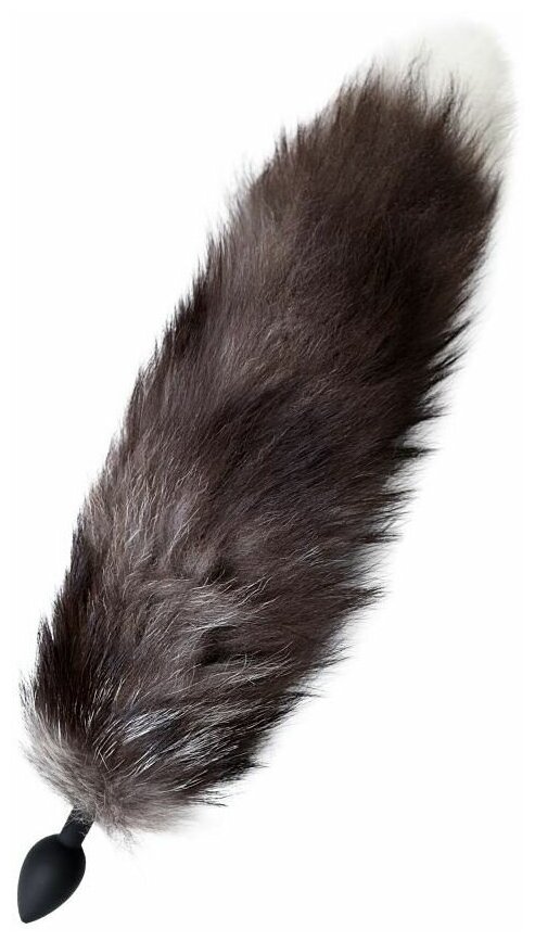 Черная силиконовая анальная втулка с хвостом чернобурой лисы - размер S,45 см, черный, силикон, мех натуральный, Унисекс, BDSM, садо-мазо товары