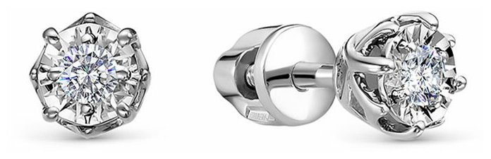 Серьги пусеты, белое золото, 585 проба, родирование, бриллиант