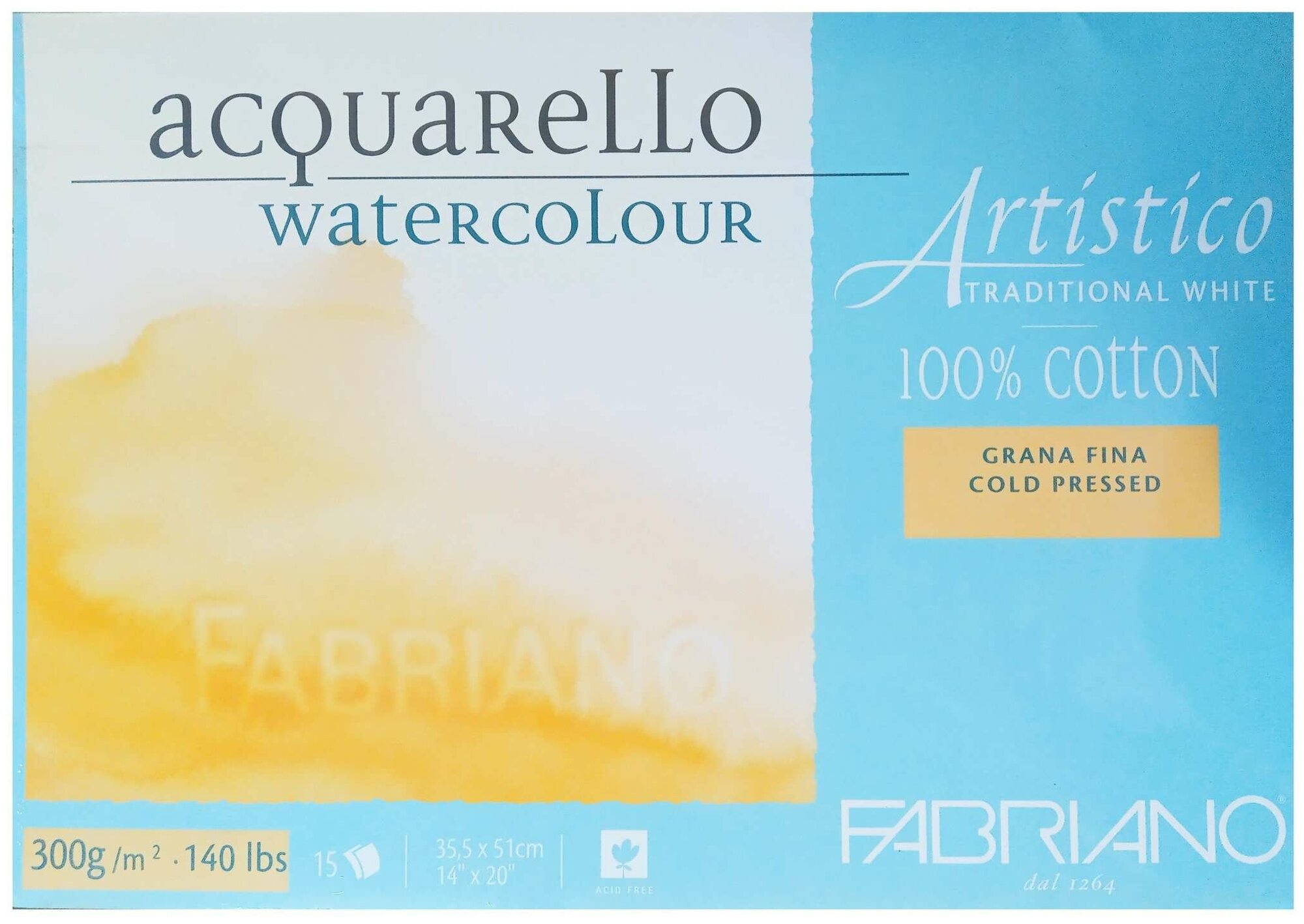 Склейка FABRIANO для акварели Artistico 35,5х51см, 300 г, 15л./ холодного прессования