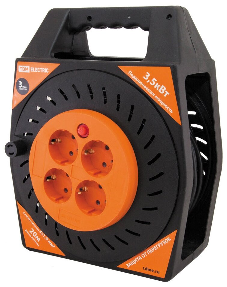 Удлинитель силовой в корпусе УК10-004 (4 места/20м ПВС 2х1,0), TDM SQ1301-0553 (1 шт.)