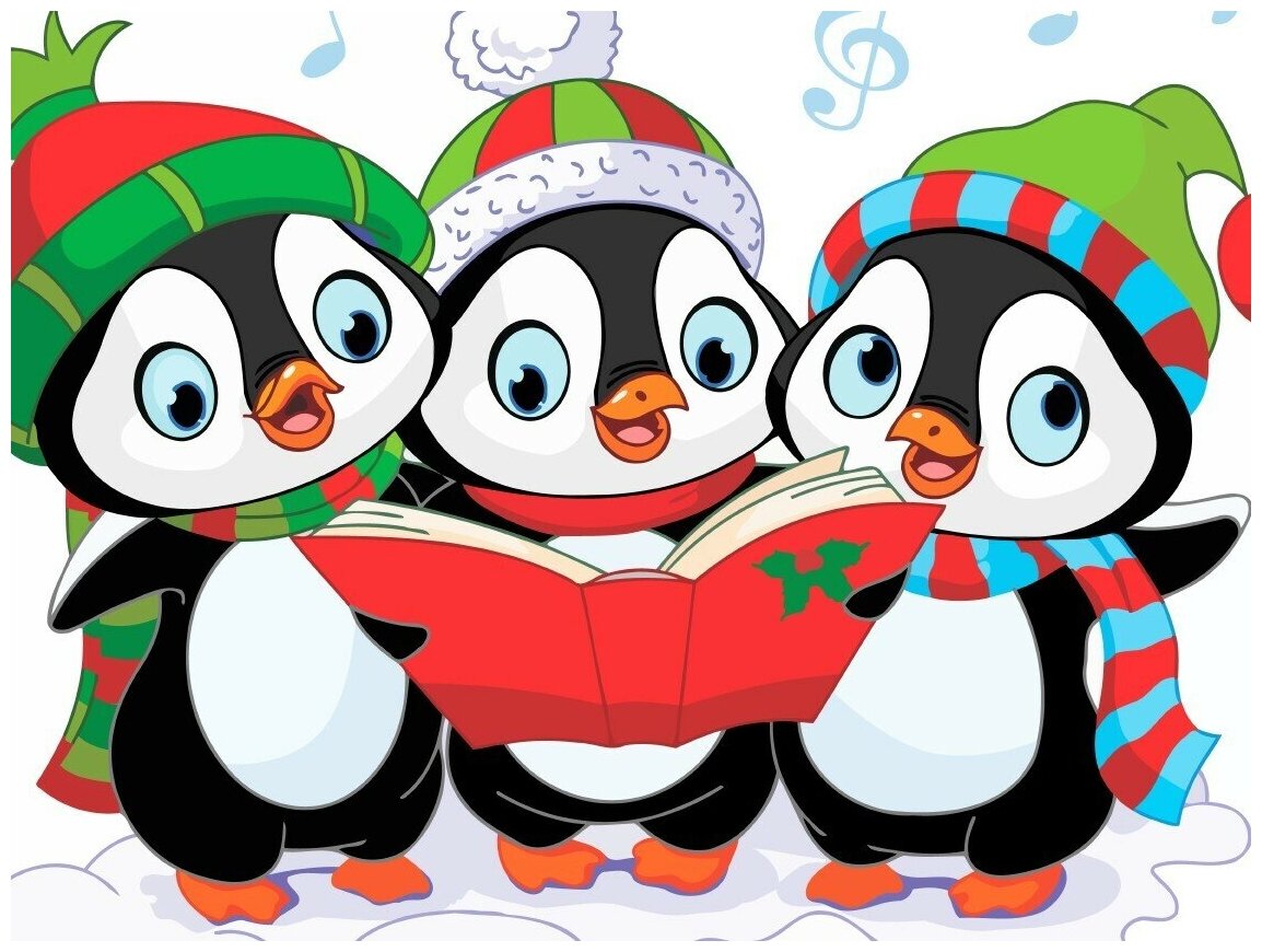 Картина по номерам на холсте Новый Год (Рождество, Пингвины, Санта, Подарок) - 7503 Г 30x40