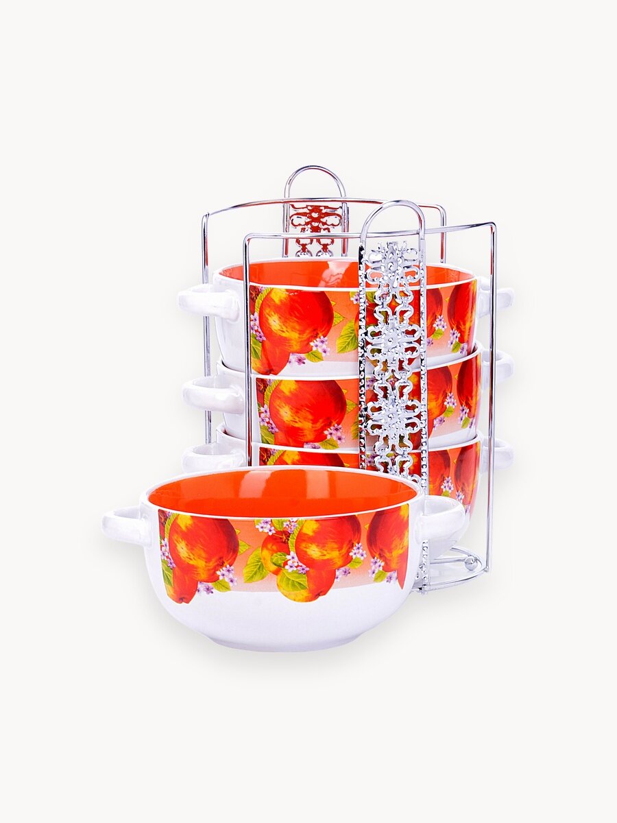 Набор супниц на подставке, LORAINE, 540 мл, из керамики, 5 предметов