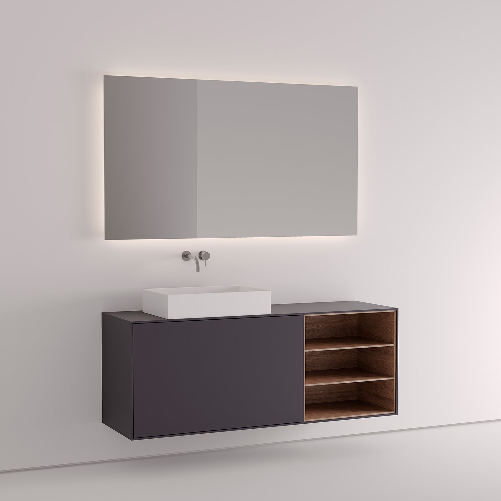 Тумба подвесная под две раковины 150 см. Vivomobili GRIGIO BROMO