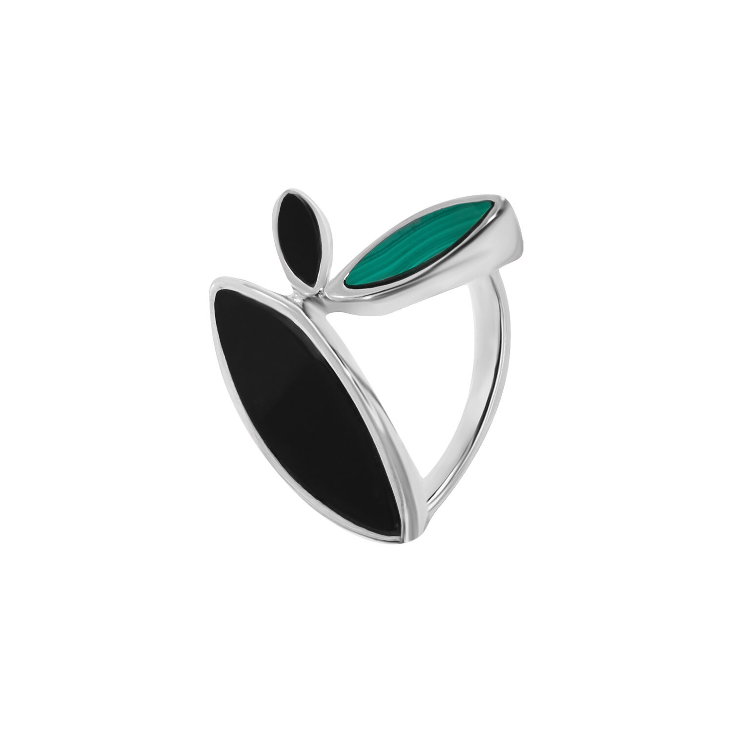 Кольцо, серебро, 925 проба, малахит, оникс