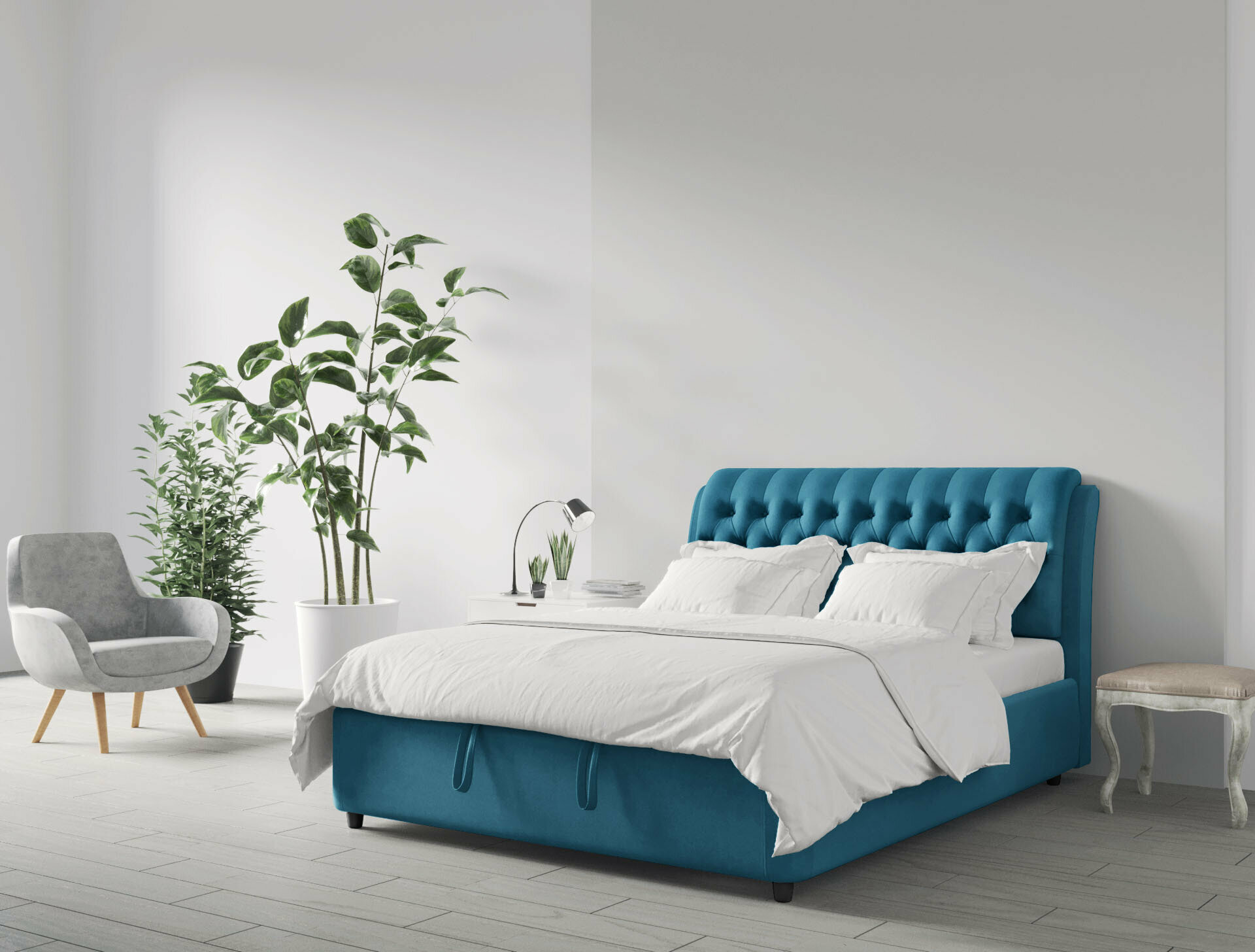 Двуспальная кровать 160х200, "Siena 3" с мягким изголовьем для дома, для спальни, ортопедическое основание. Велюр Зелёный (без подъёмного механизма) Vip 9