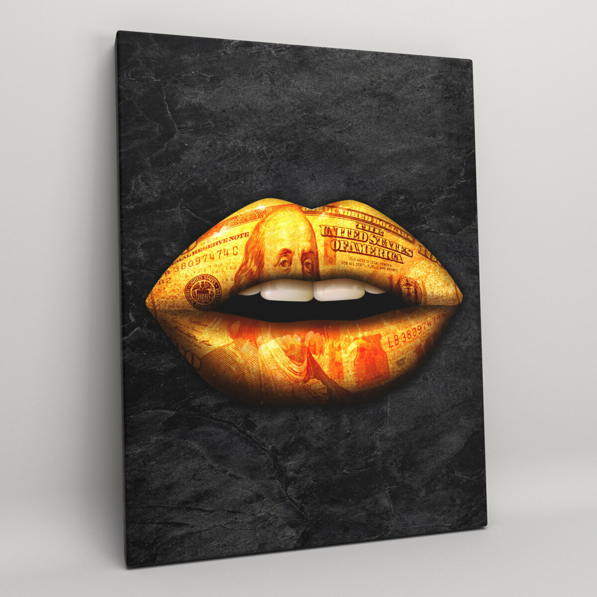 Картина на холсте (интерьерный постер) "Золотые губы", с деревянным подрамником, размер 30x40 см