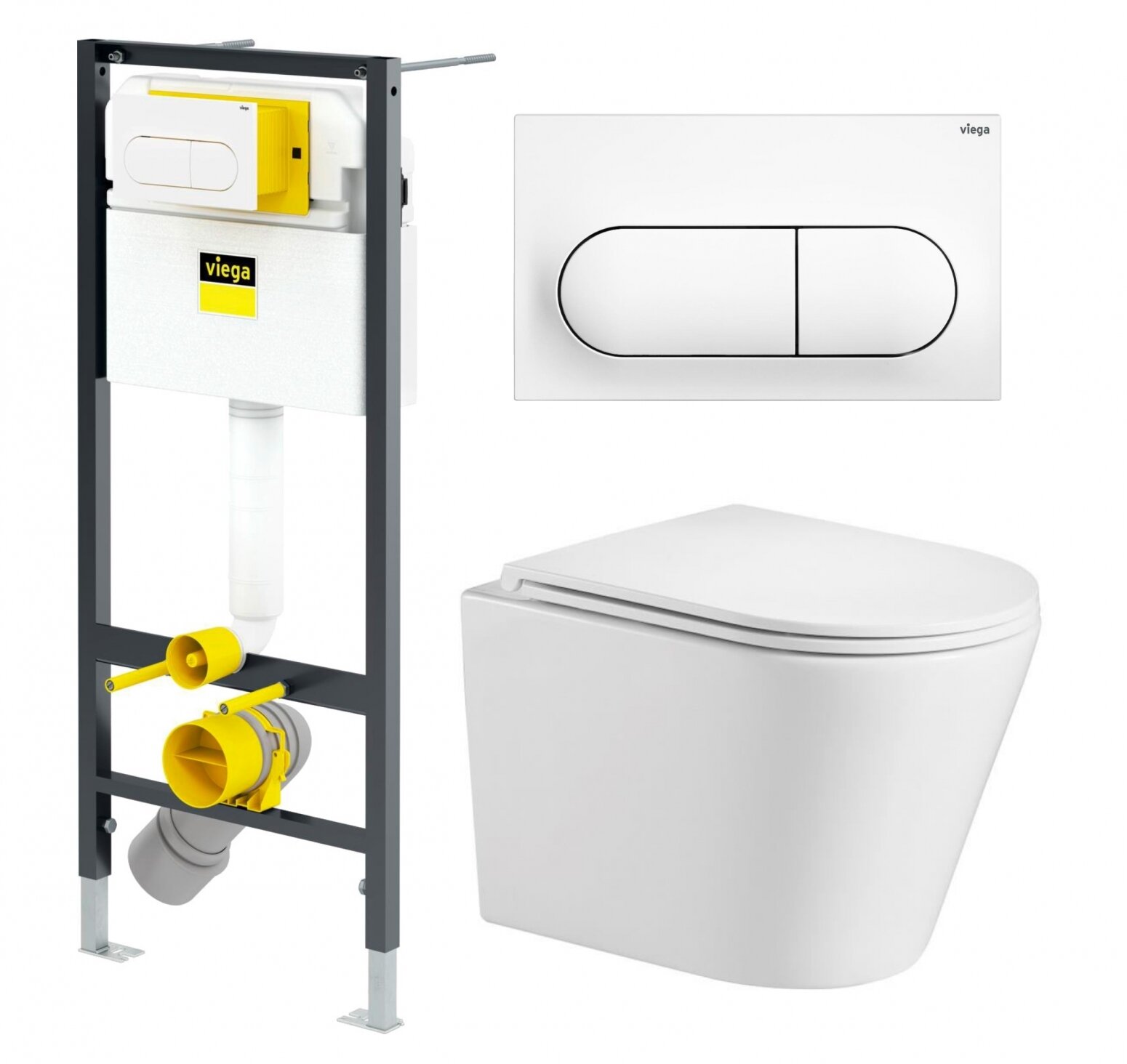 Комплект 3 в 1 инсталляция Viega Prevista 8524.11 + Подвесной унитаз WeltWasser Salzbach 043 GL-WT + кнопка белая