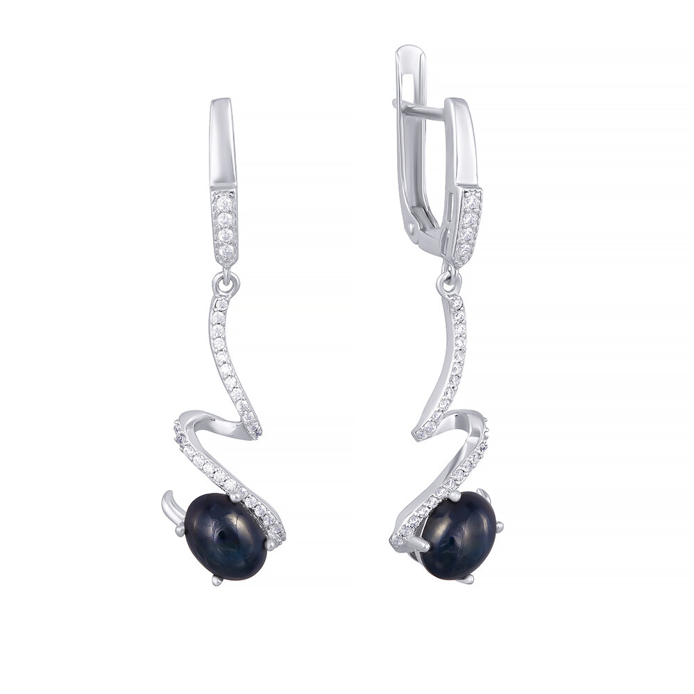 Серьги, серебро, 925 проба, сапфир