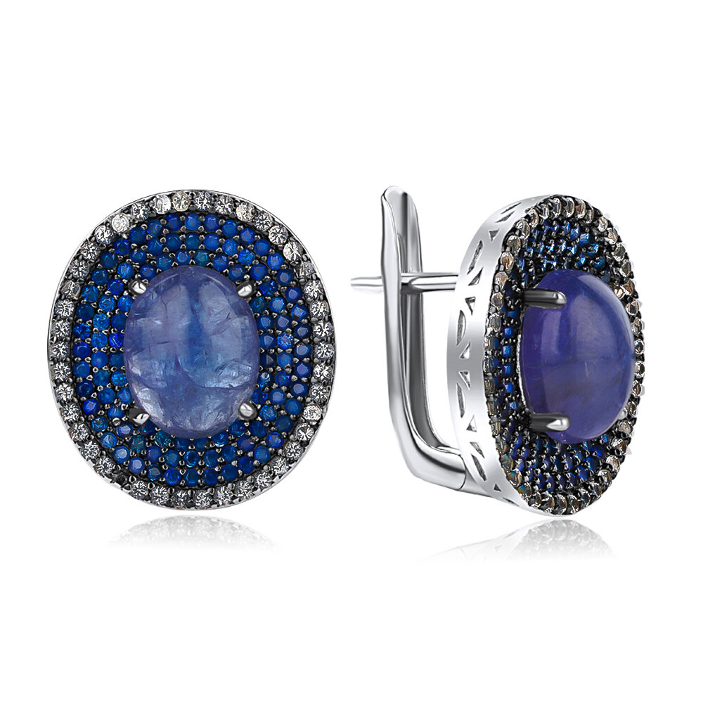 Серьги, серебро, 925 проба, топаз, танзанит, сапфир