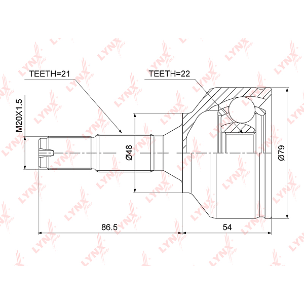 LYNXAUTO co-3795 (151526A / 151560 / 151649) шрус наружный Citroen (Ситроен) c2 1.6 03 / c3 I 1.4-1.6 02 Peugeot (Пежо) 1007