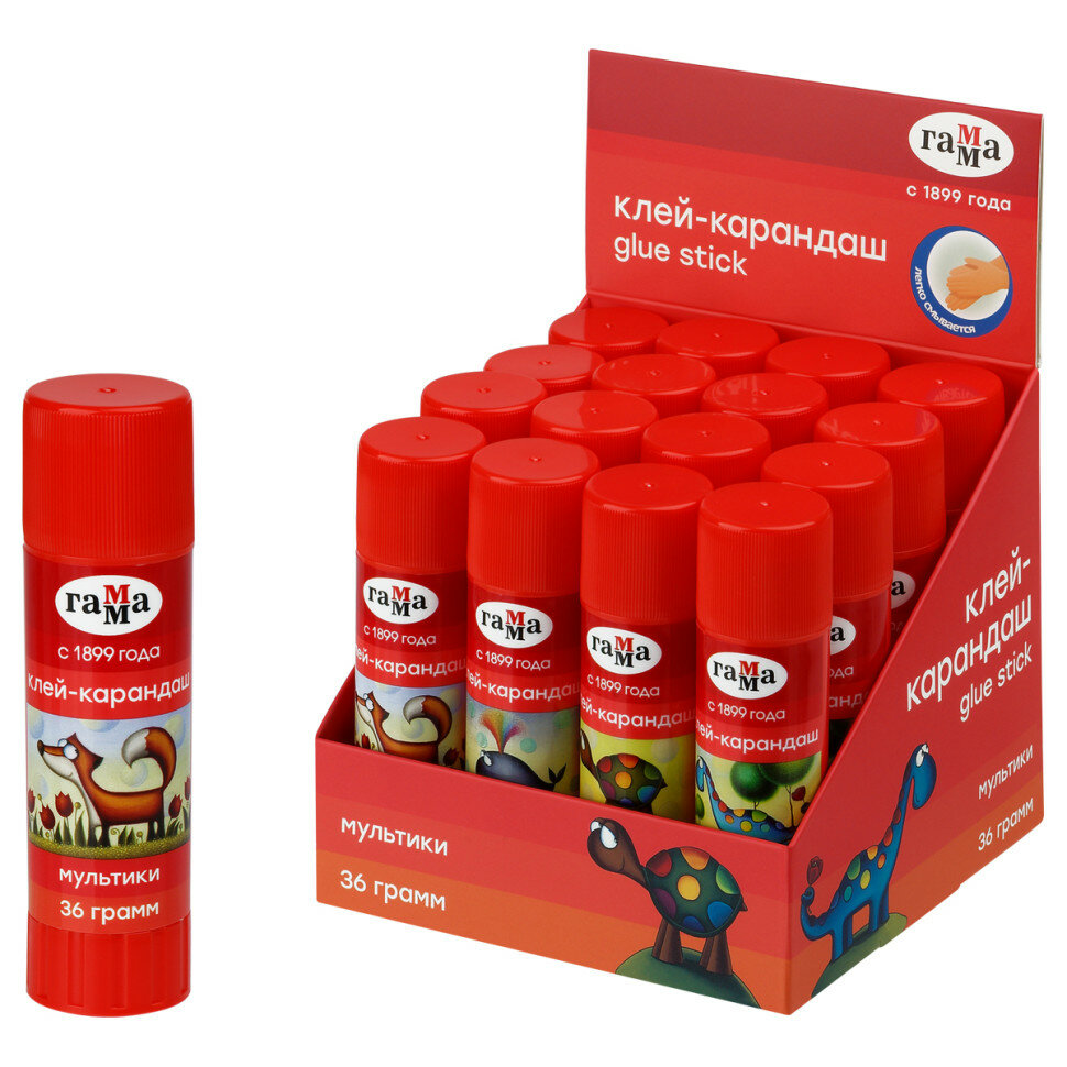 Клей-карандаш Гамма "Мультики", 36г, ПВП, 365436