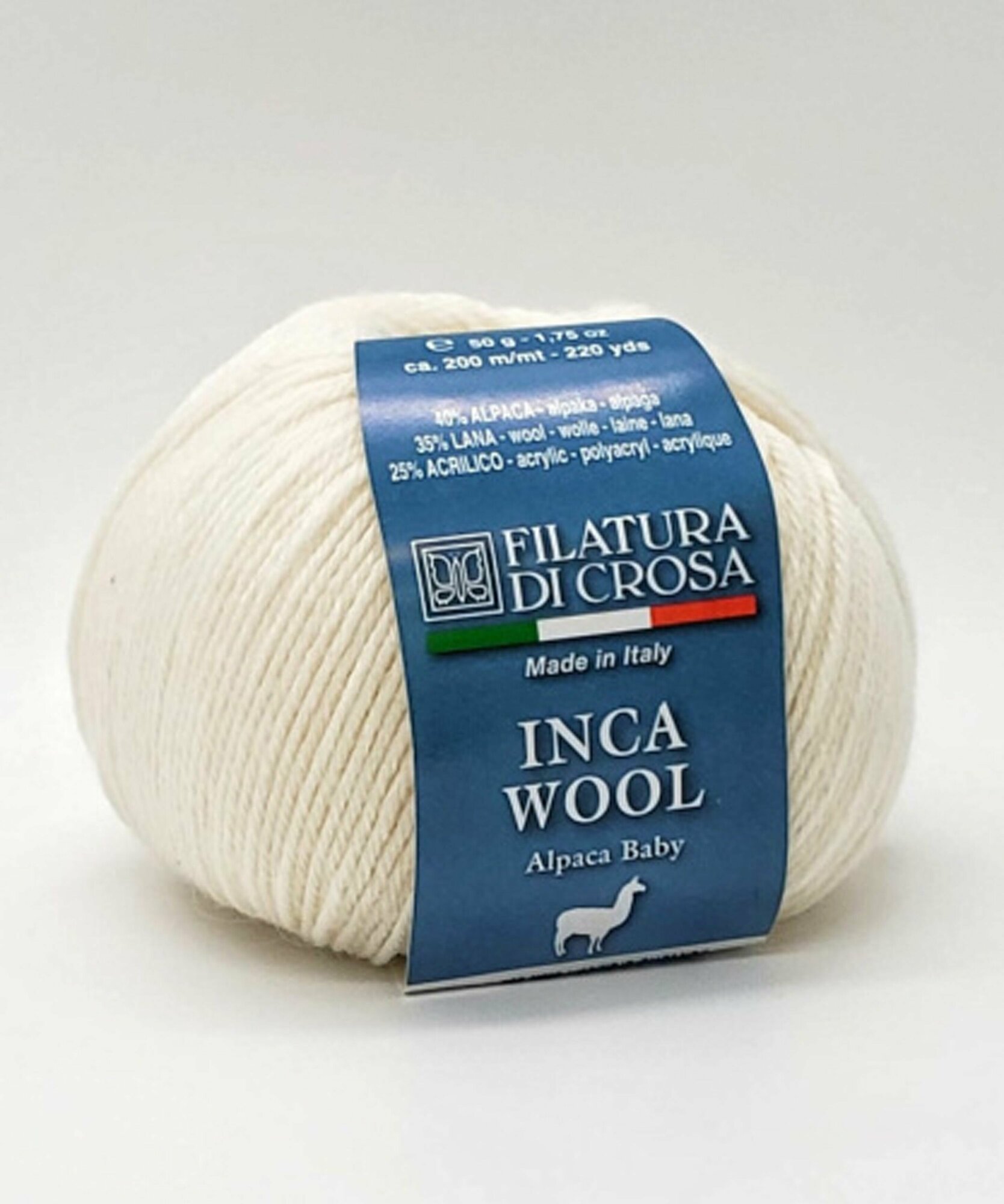 5 Мотков Пряжа Filatura Di Crosa INCA WOOL 40% Беби альпака, 35% Шерсть, 25% Полиакрил 50 гр. - 200 м. цвет 02