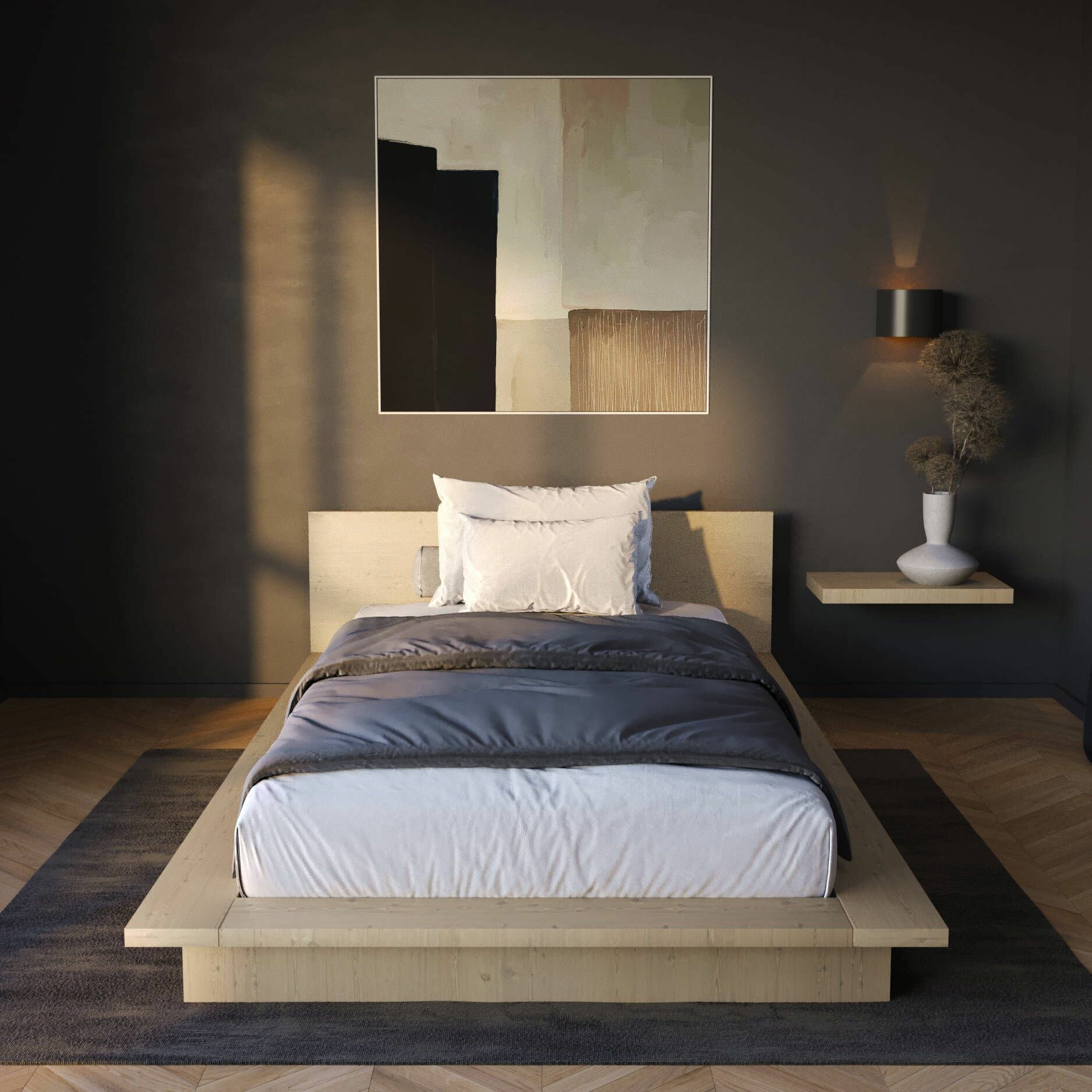 Кровать двуспальная массив 120x200 Азуми цвет Беленый дуб