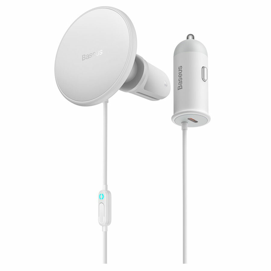 Держатель для телефона BASEUS CW01 Magnetic + АЗУ Type-C, магнитный с беспроводной зарядкой, 40W, на воздуховод, белый