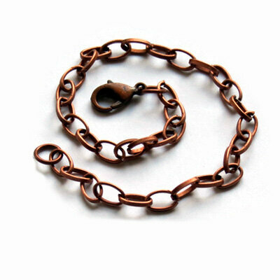 Цепочка для браслета, 7х4мм, базовый материал - железо, медное покрытие, 21 см, готовая, 5 шт.