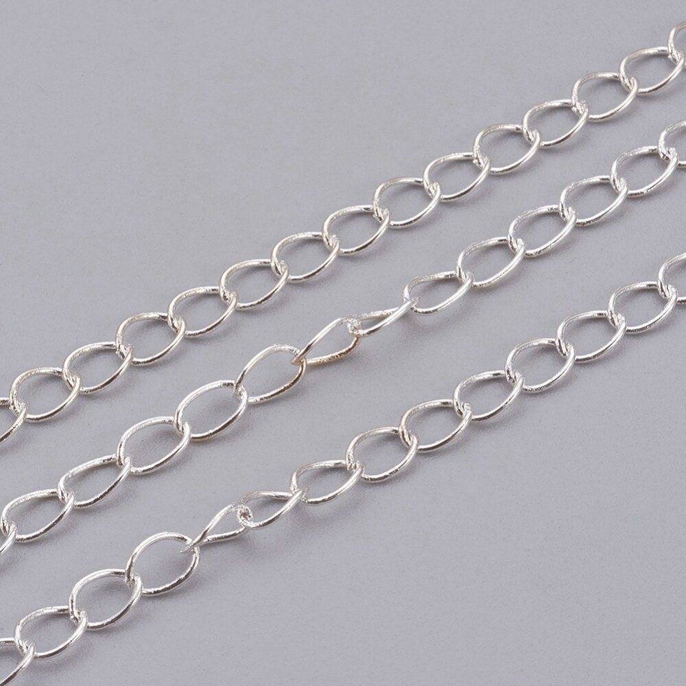 Цепочка отрезная (без замка), 4х3мм, витая, базовый материал - железо, серебристого цвета, 2 метра