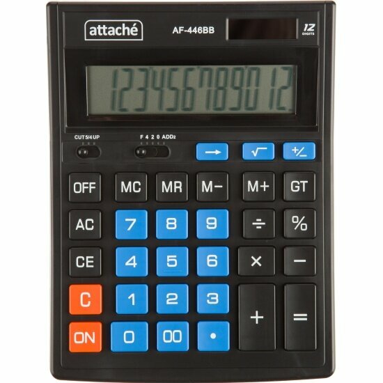 Attache Калькулятор настольный полноразмерный AF-446BB,12р, дв. пит, чрн-син