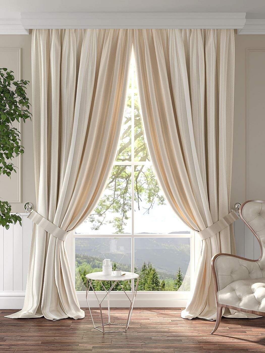 Комплекты штор AT HOME Эфирс высота 300 см, ширина 220 см, крепление - шторная лента, Бежевый