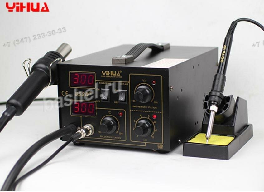 YIHUA 852D+, Станция паяльная, с термофеном и паяльником
