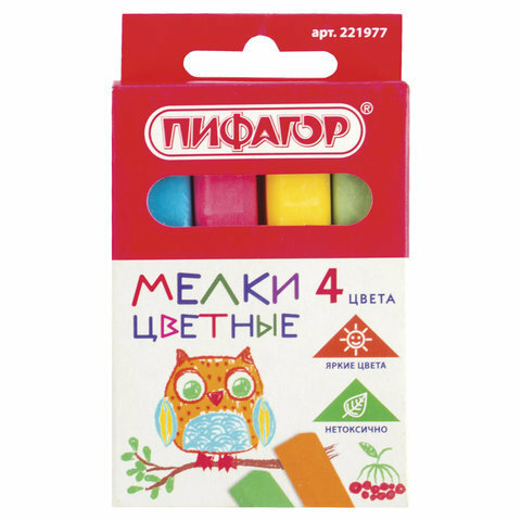 Мел цветной пифагор, набор 4 шт, квадратный, 221977