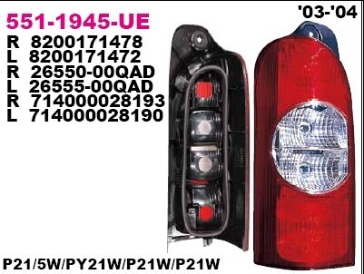 Фонарь задний лев RENAULT: MASTER, OPEL: MOVANO 06.04- Depo арт. 551-1945L-UE