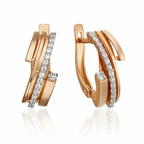 Серьги, красное золото, 585 проба, фианит