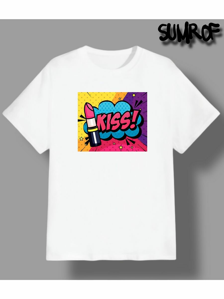 Футболка поп арт поцелуй помада