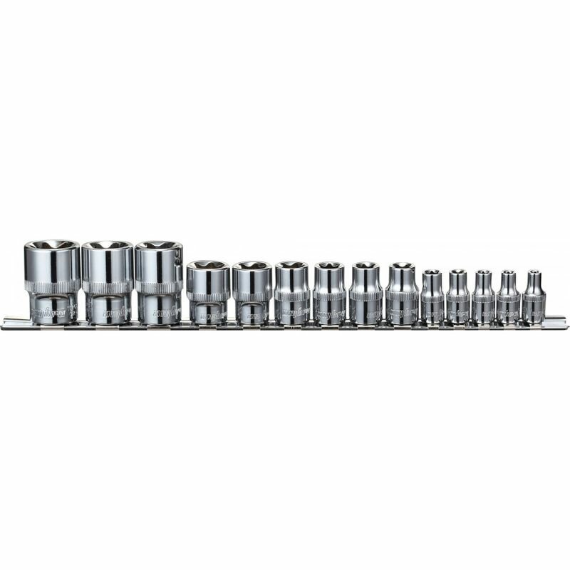Набор головок торцевых 1/4" 3/8 1/2 на держателе внешний TORX E4-E24 14 предметов Ombra 910614