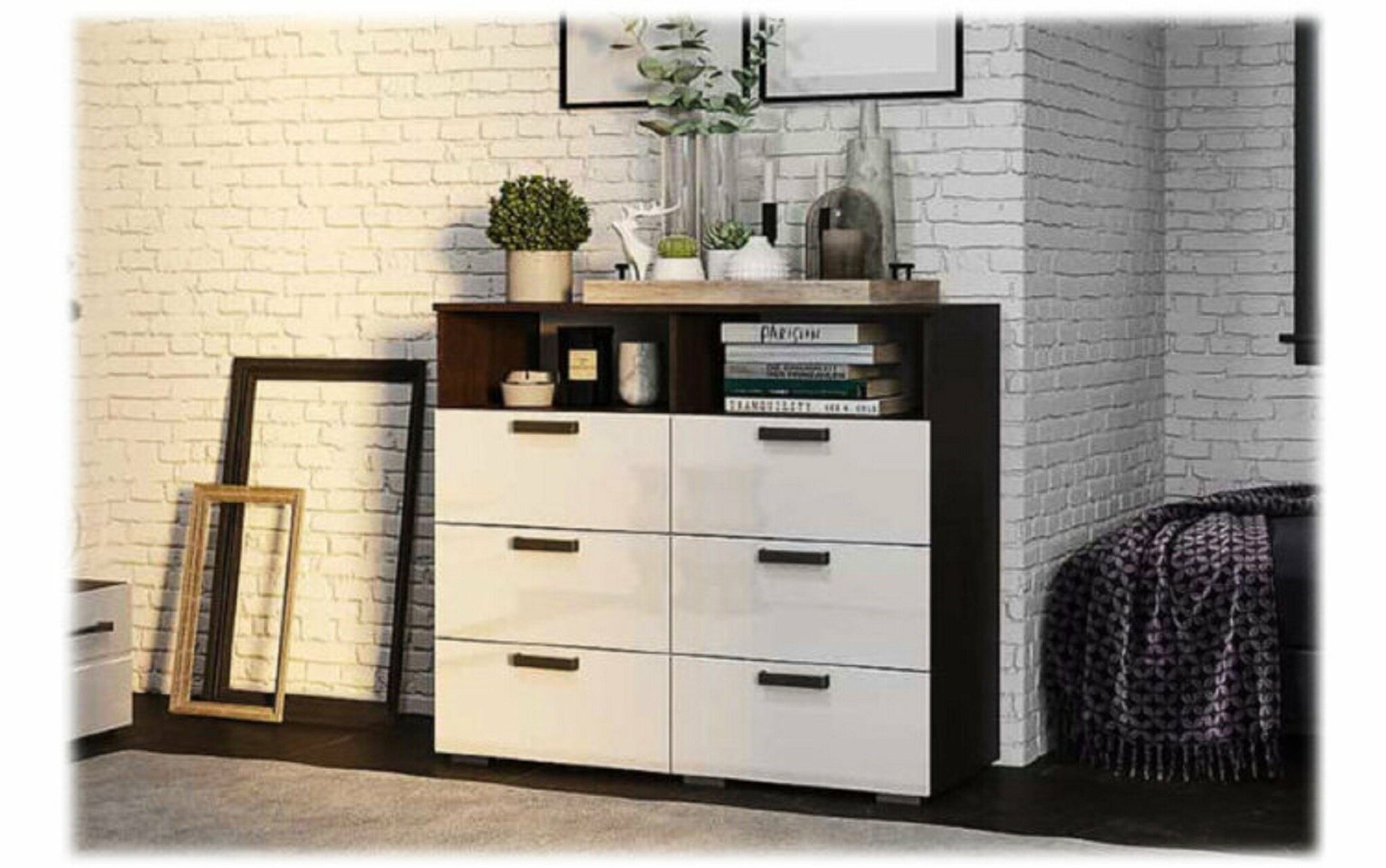 Комод для одежды Азаро 110,2х97,2х46,0 см, венге/белый глянец