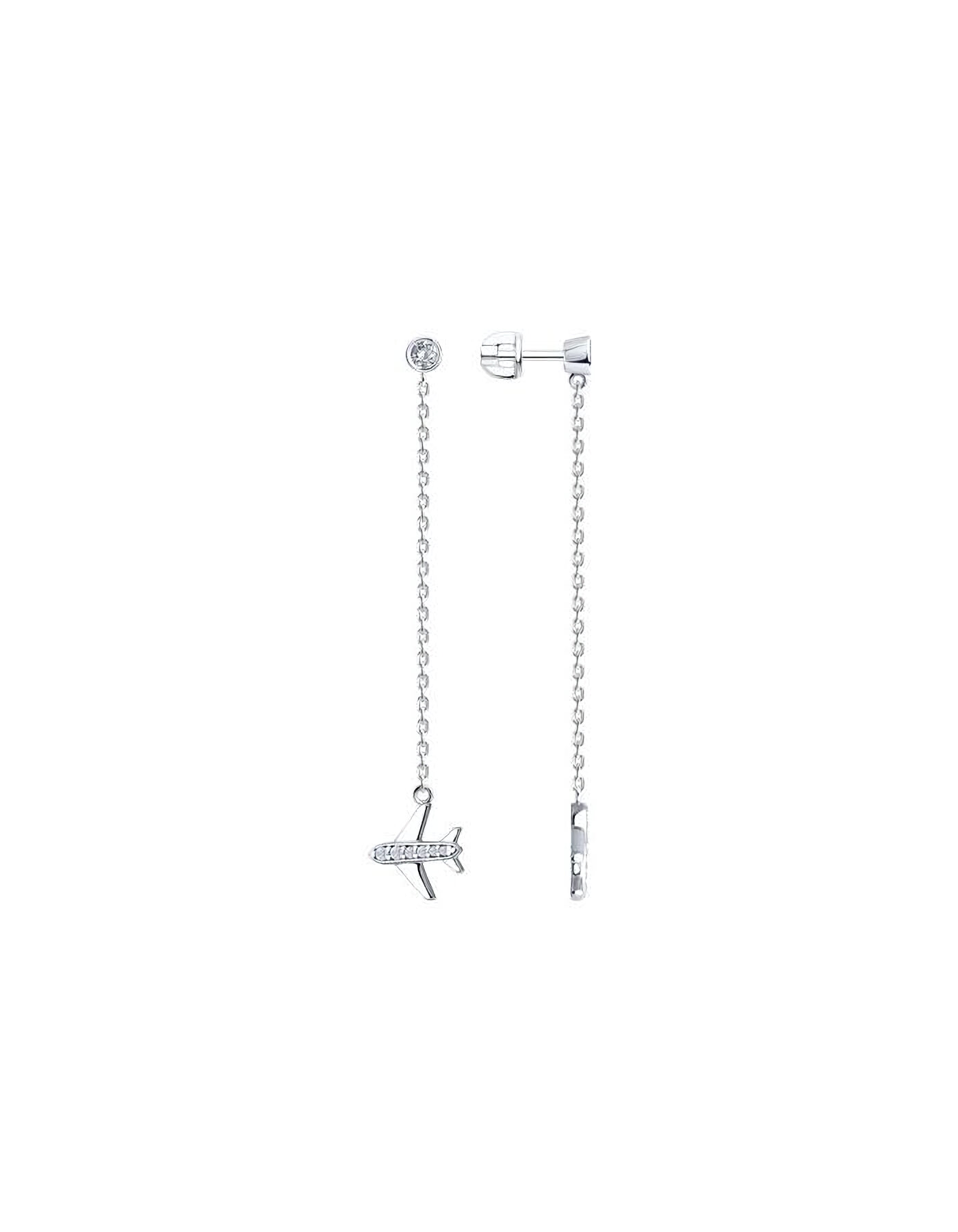 Серьги пусеты, серебро, 925 проба, родирование, фианит