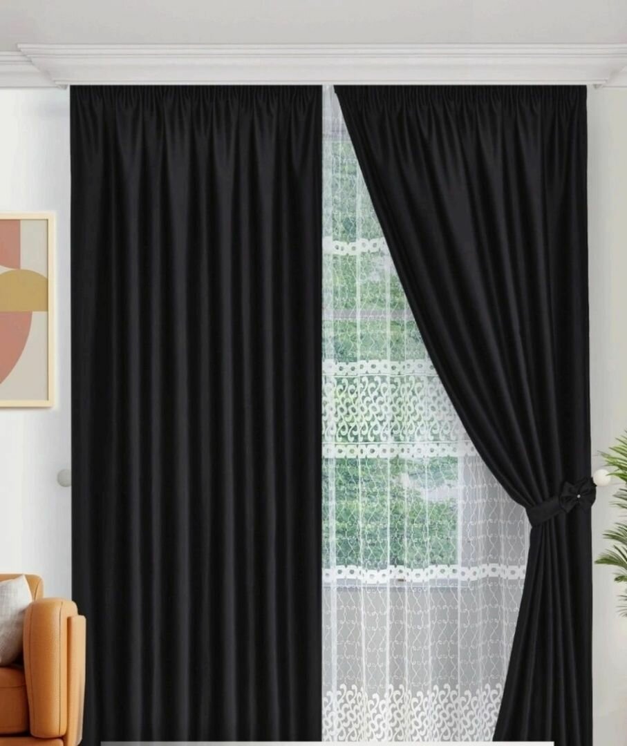 Шторы блекаут "Blackout", непрозрачные, 3x2,75 м, чёрные, крепление на ленту