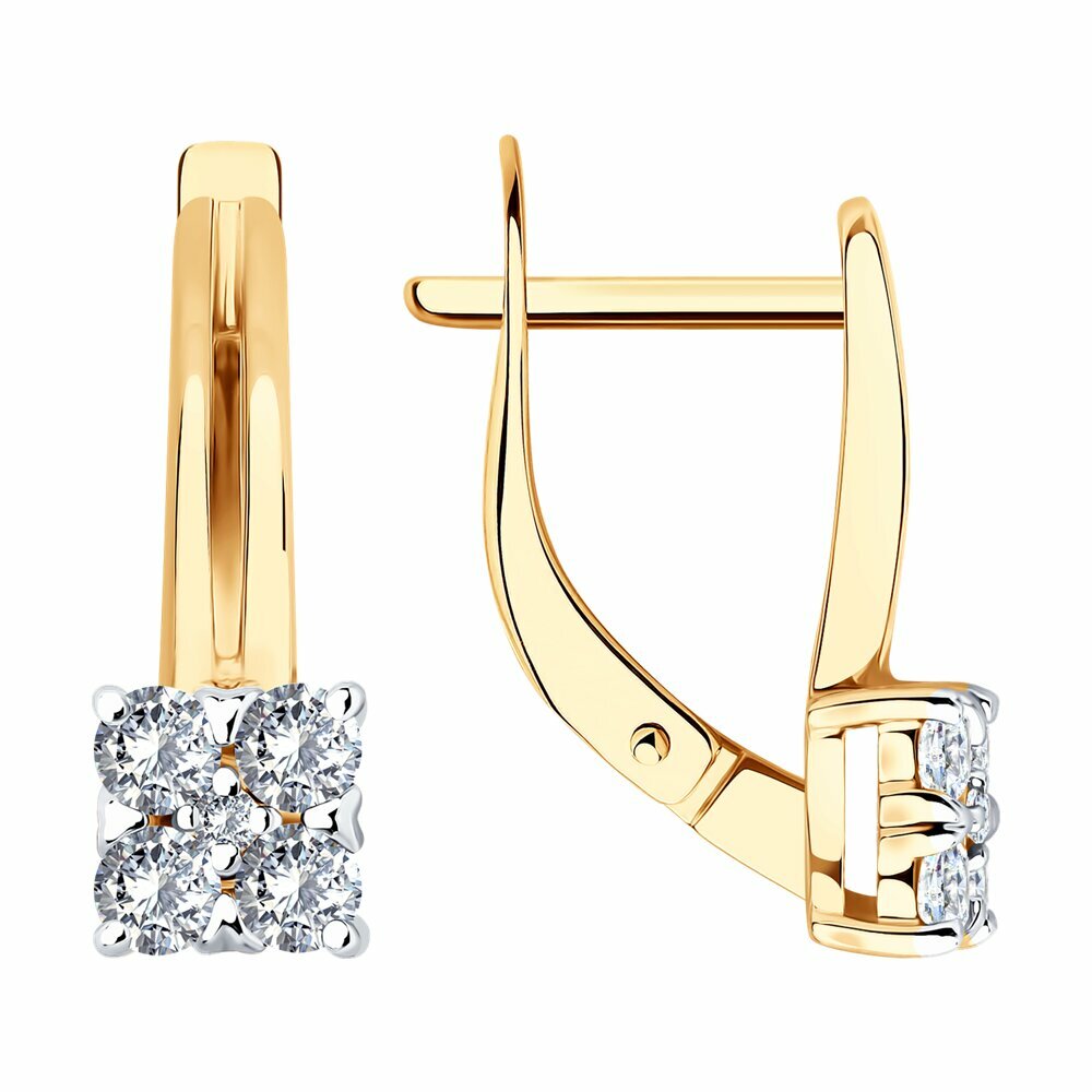 Серьги, красное золото, 585 проба, фианит