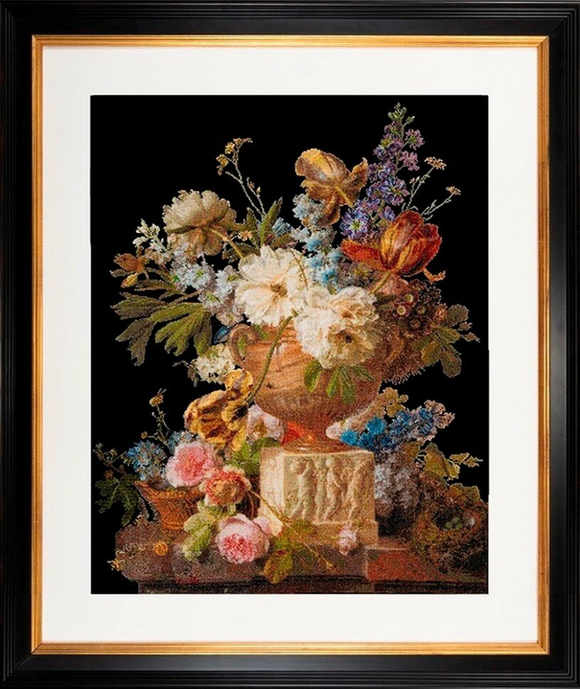 Набор для вышивания Thea Gouverneur #580.05 Flower Still Life with an Alabaster Vase (Натюрморт с цветами в алебастровой вазе, Счетный крест, 50 x 65 см