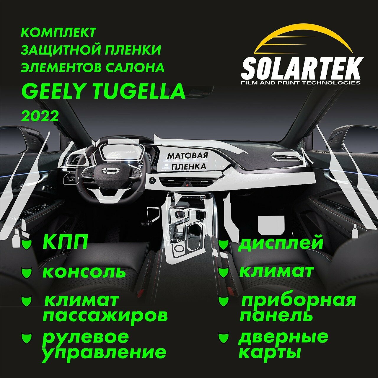 GEELY TUGELLA 2022 Комплект защитных матовых пленок - полный набор
