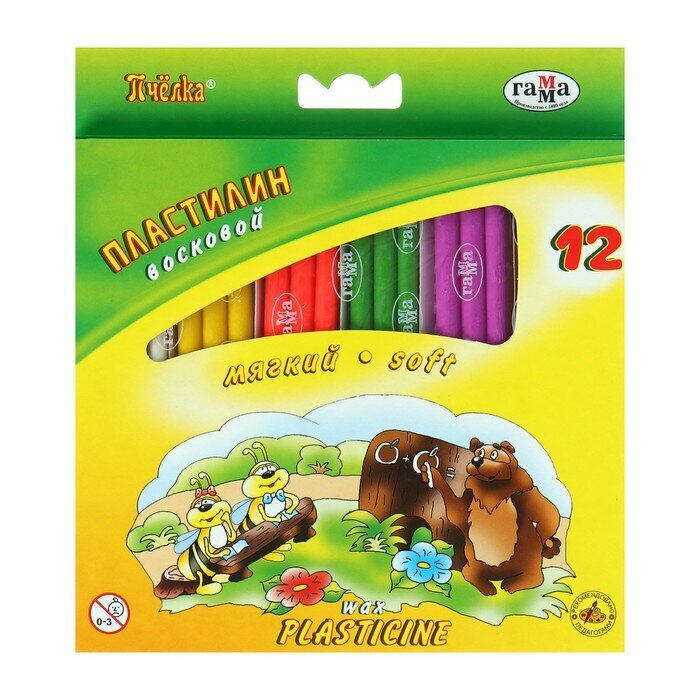 106206 Пластилин Гамма Пчелка 12 цветов, восковой, 147 гр