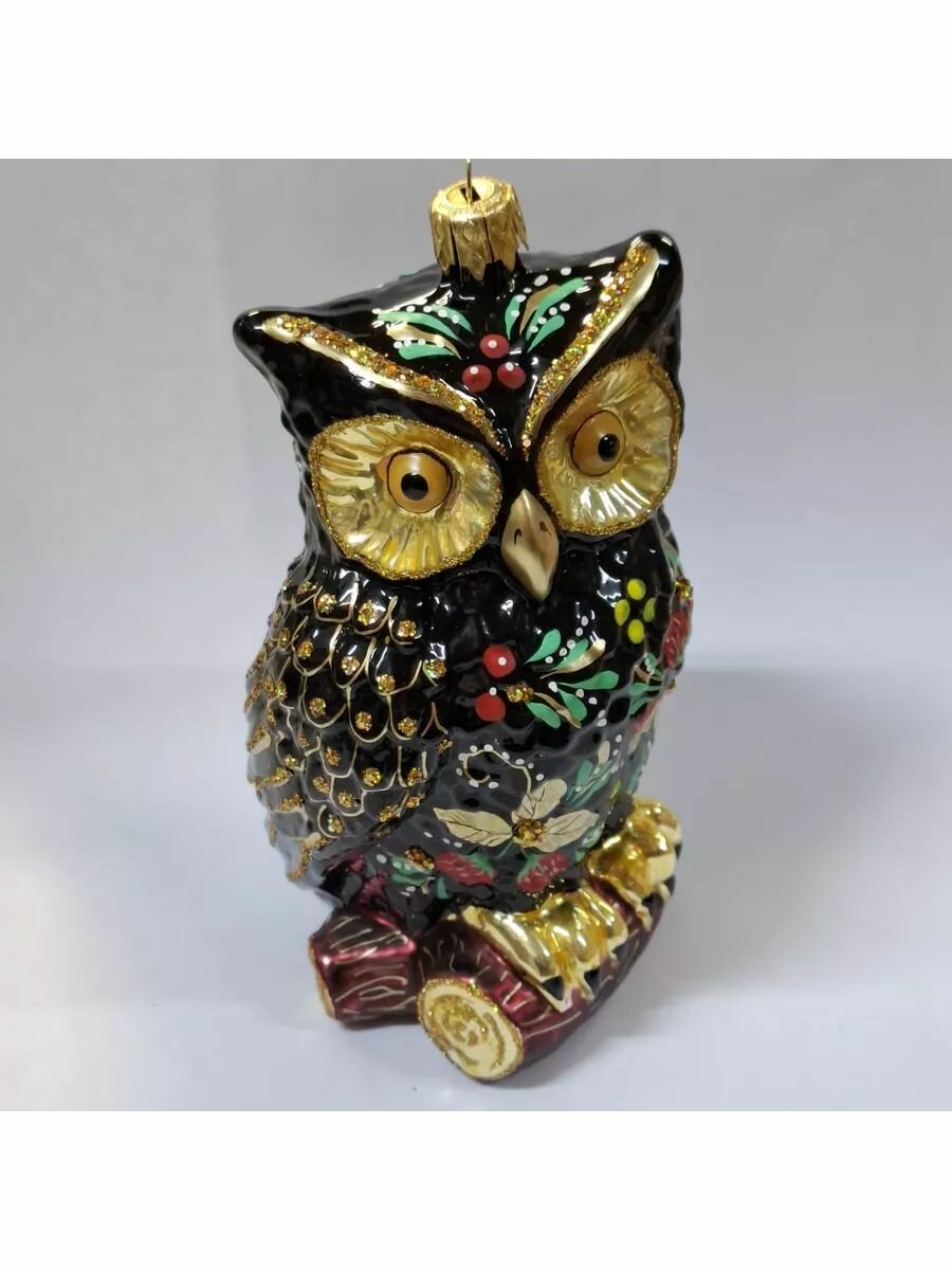 Игрушка на елку Сова большая "хохлома" 14см