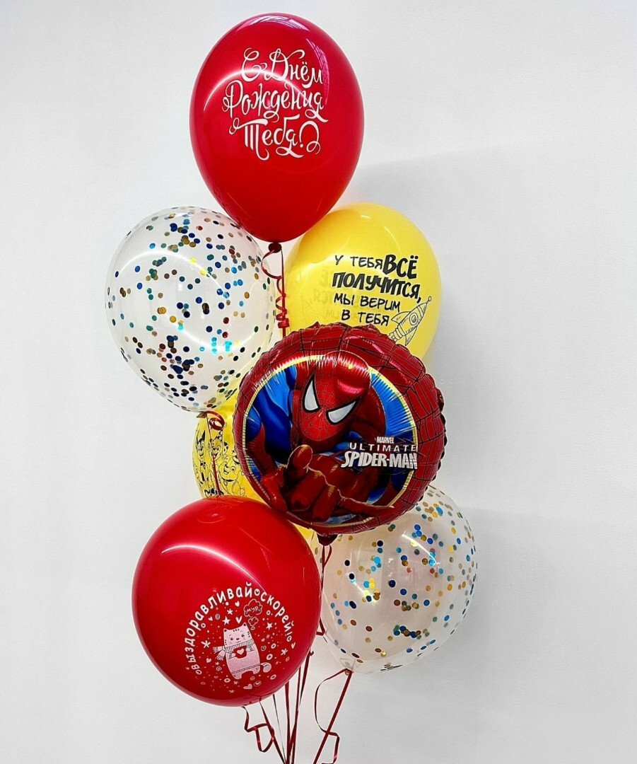 Фонтан из воздушных шаров с гелием «Человек - Паук»