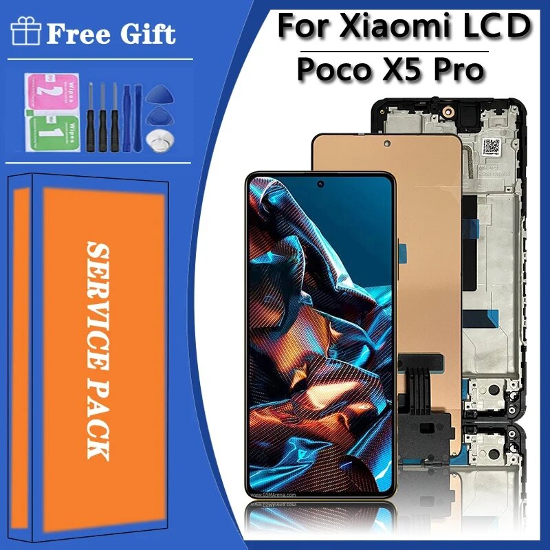6,67" AMOLED для Xiaomi Poco X5 Pro LCD 22101320 Г, 22101320 I Дигитайзер экрана в сборе для ЖК-рамки poco x5pro Original With Frame