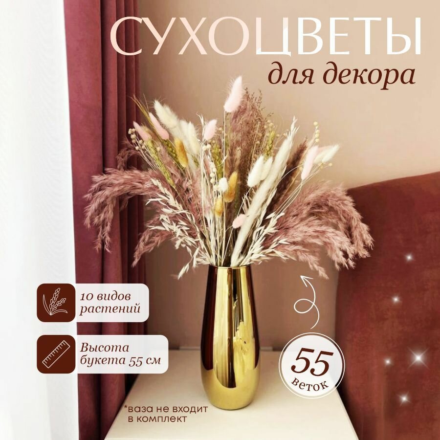 Сухоцветы для декора и вазы, букет из сухоцветов