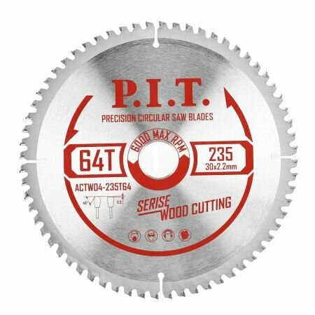 Диск пильный P.I.T. 235x30x2,2 мм 64T(ACTW04-235T64)