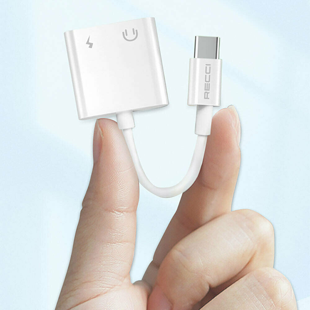 Переходник конвертер 2-in-1, Recci RDS-A09, Type-C(M) to 2*Type-C(F) (PD + Music), Белый