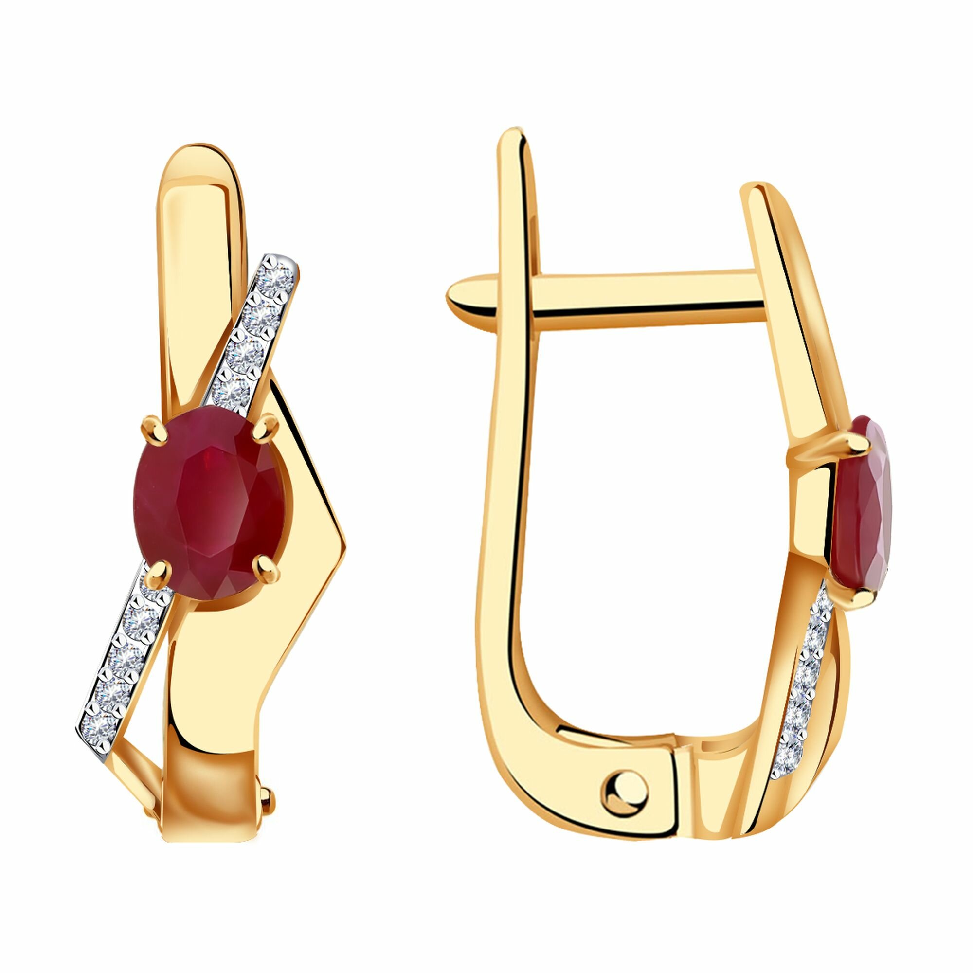 Серьги, красное золото, 585 проба, рубин, бриллиант
